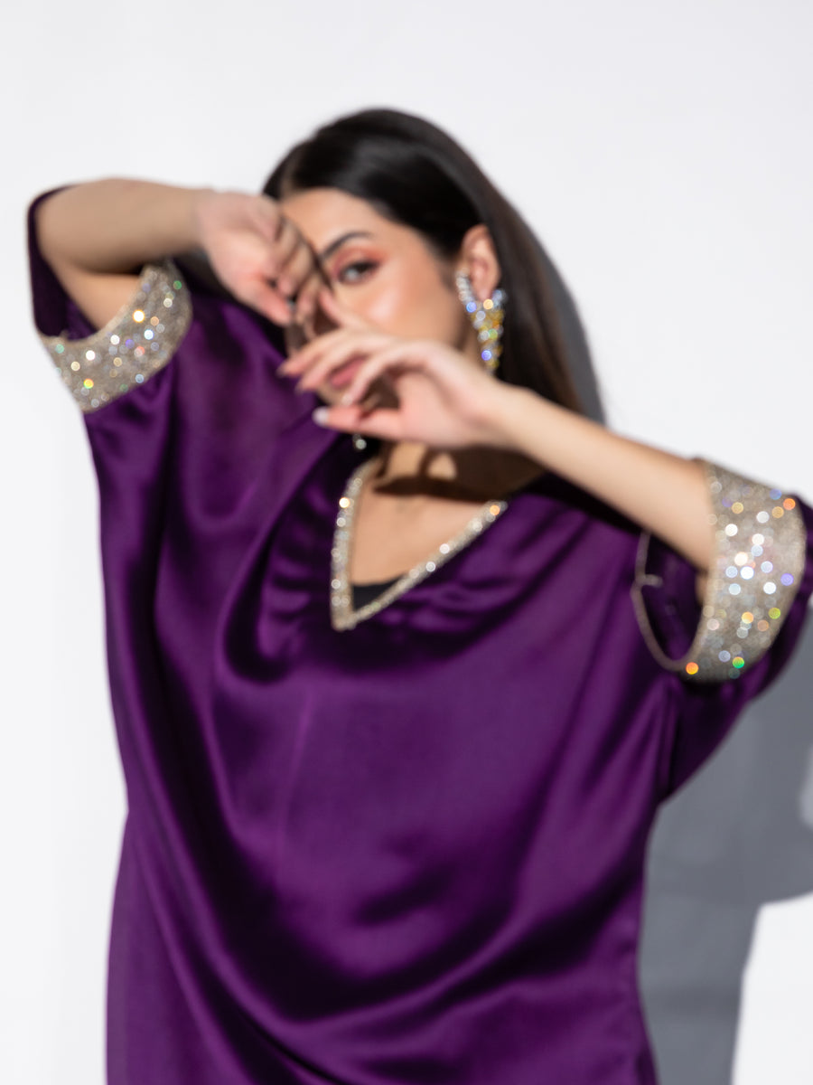 Women's Amethyst Purple Diamond Studded Top Set with Dhoti Pants 2 Pie ...