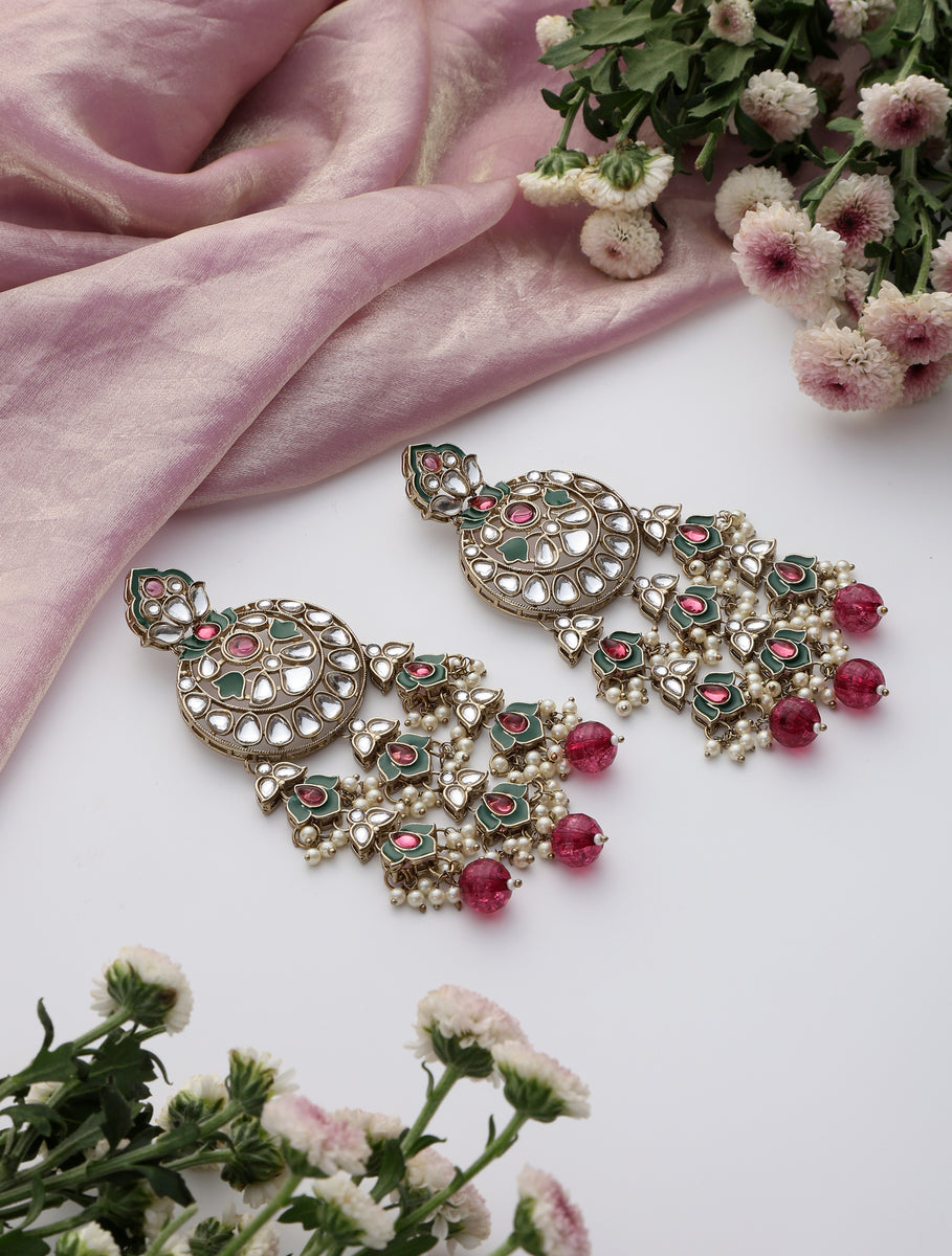 Magenta Color Kundan Earrings – Swtantra