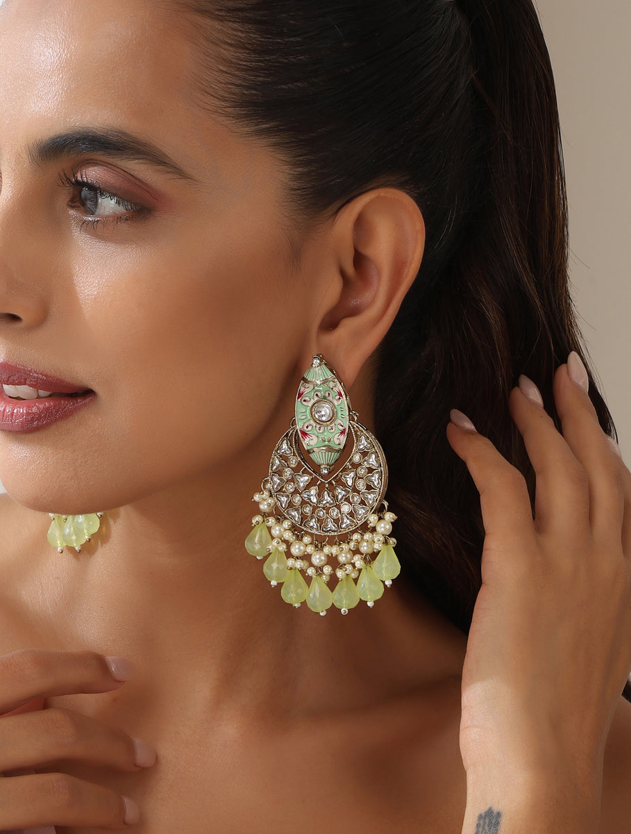 Pista Green Color Meenakari Kundan Earrings – Swtantra