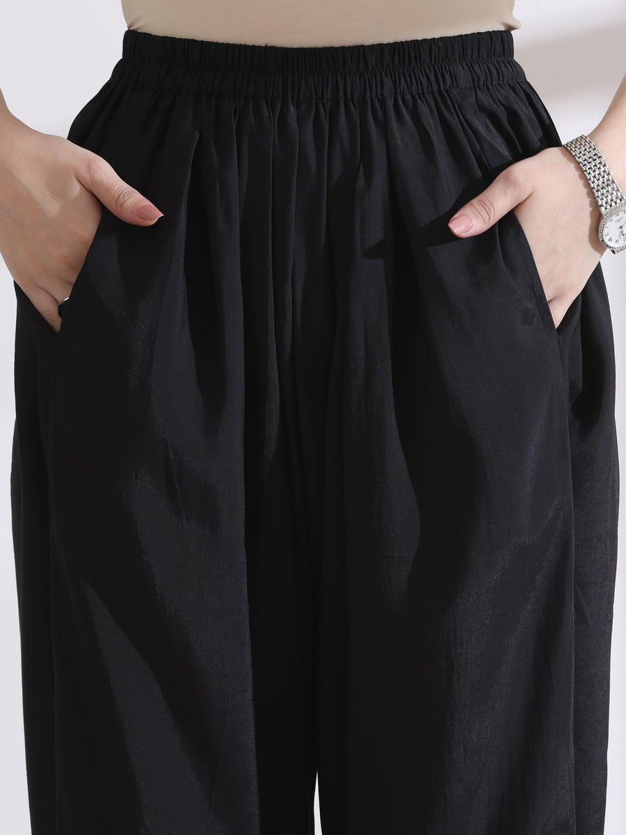 Buy 2 Pc Set - Airskin Black And Silver Halter Kurta And Plazzo Pants ...