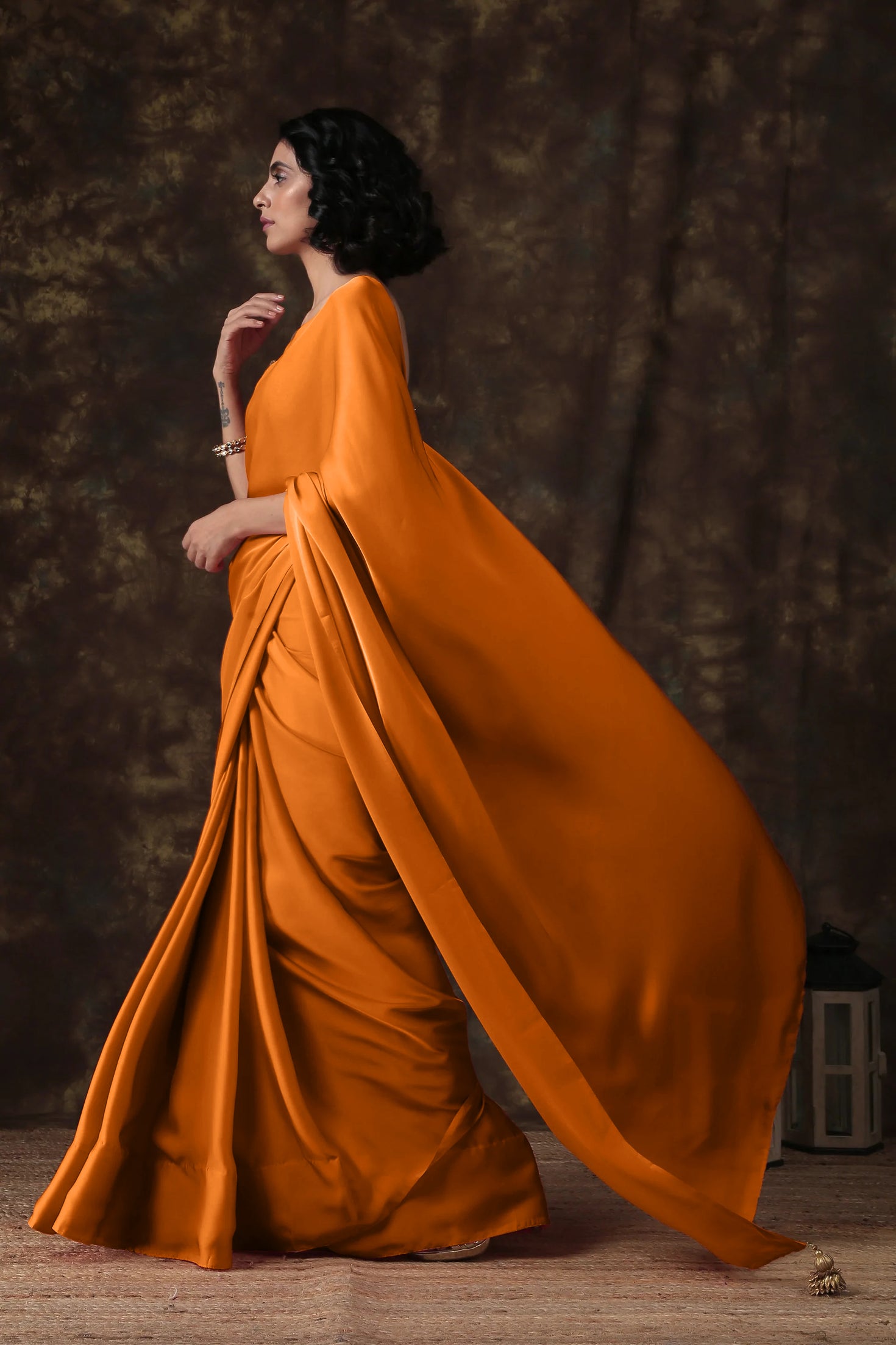 Exotic Tangerine Angel Satin Saree – Swtantra