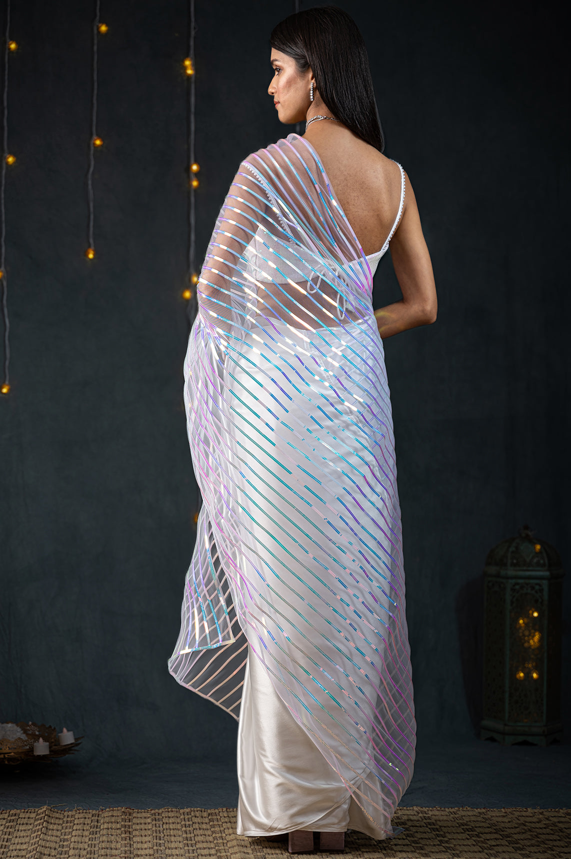White Impression Net Saree – Swtantra