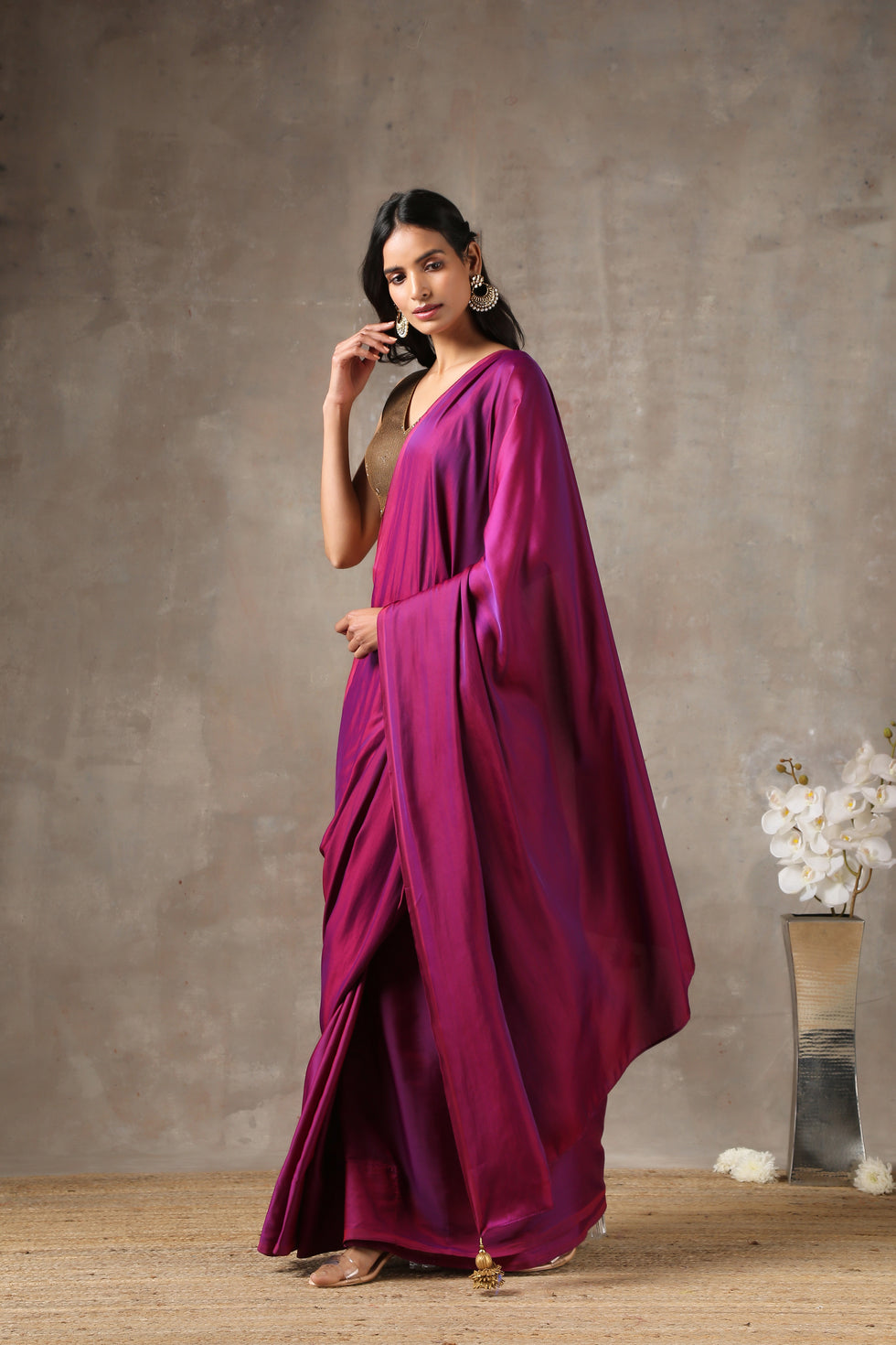 Plum Satin Saree – Swtantra