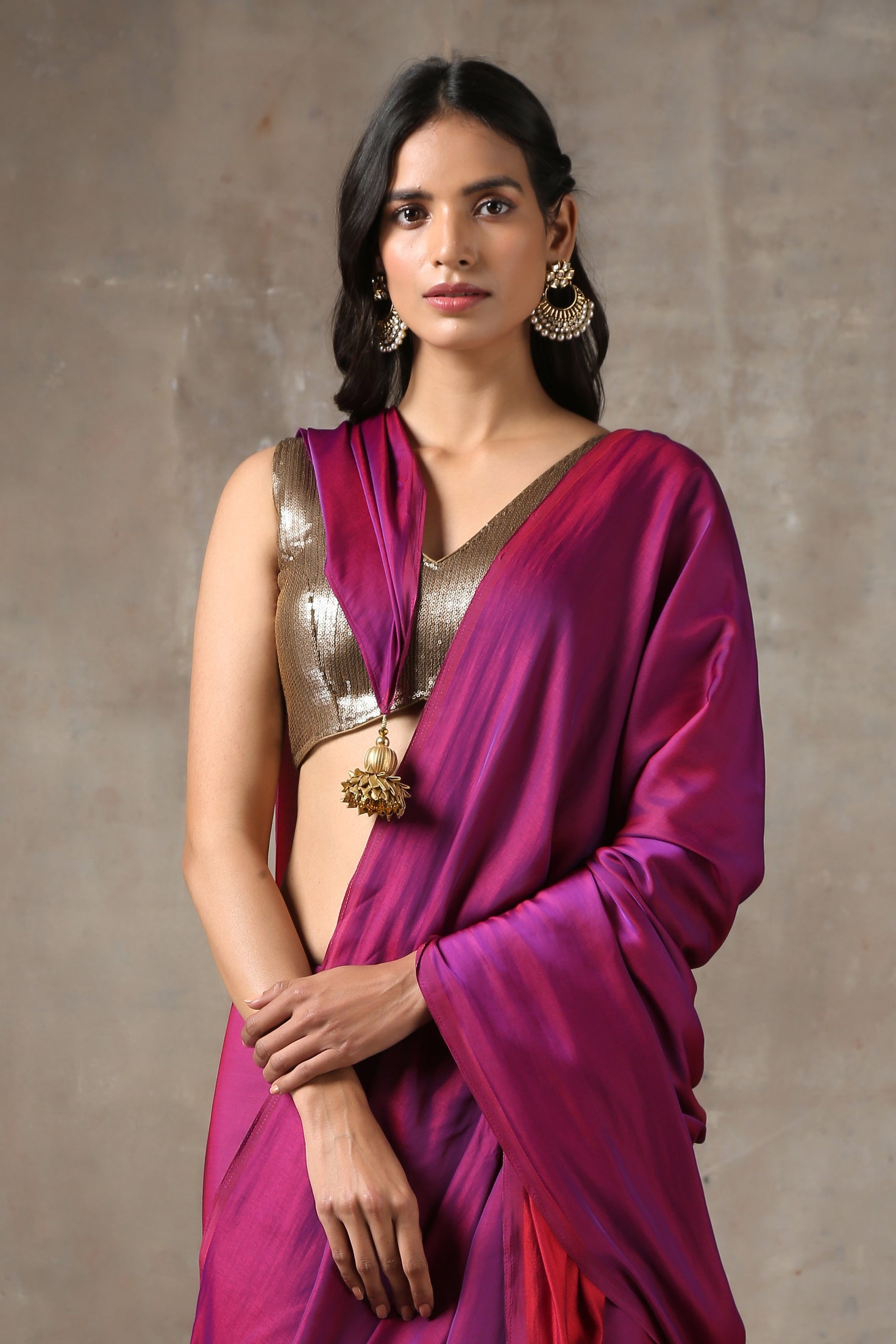 Plum Satin Saree – Swtantra