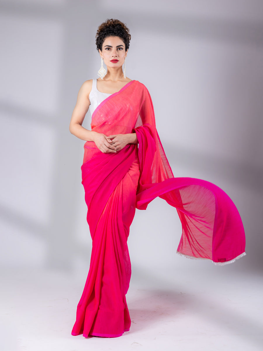 SET I Spring Pink Ombre Saree with Iridescent Sequin Square Neck Blous ...