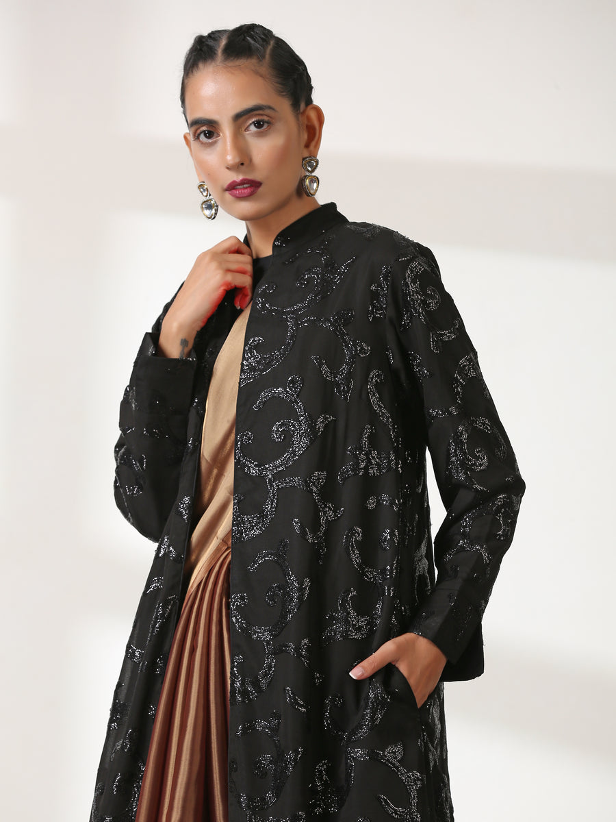 Black on Black Sequin Front Open Jacket – Swtantra