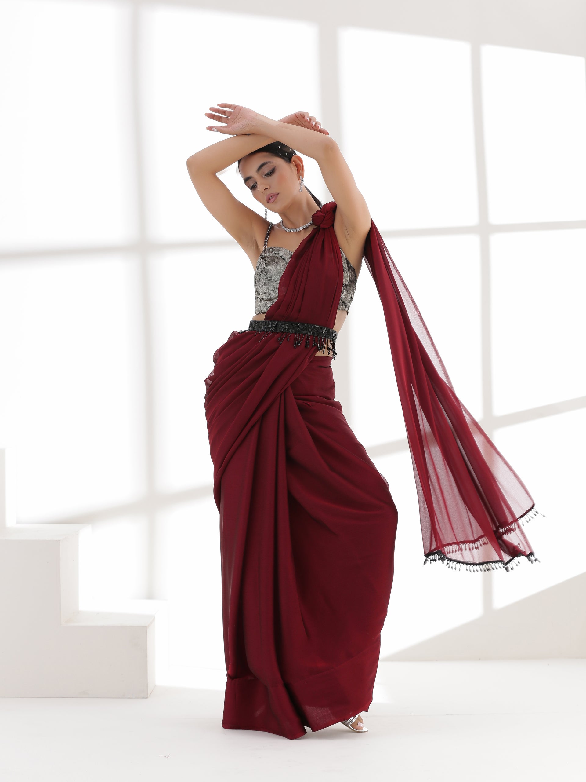 Fatal Rouge Butter Chiffon Saree – Swtantra